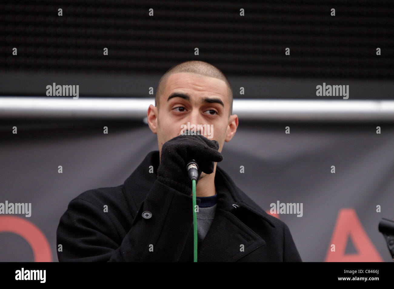 Rapper MC Lowkey performs at the Anti War Mass Assembly on the 10th ...