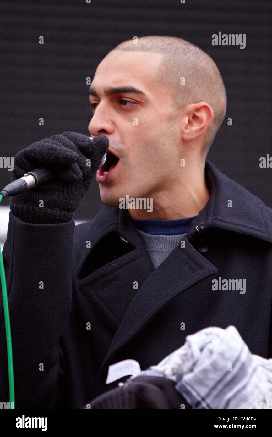 Rapper MC Lowkey performs at the Anti War Mass Assembly on the 10th ...