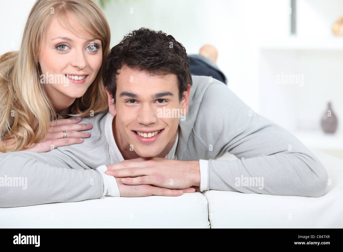cute couple relaxing at home Stock Photo - Alamy
