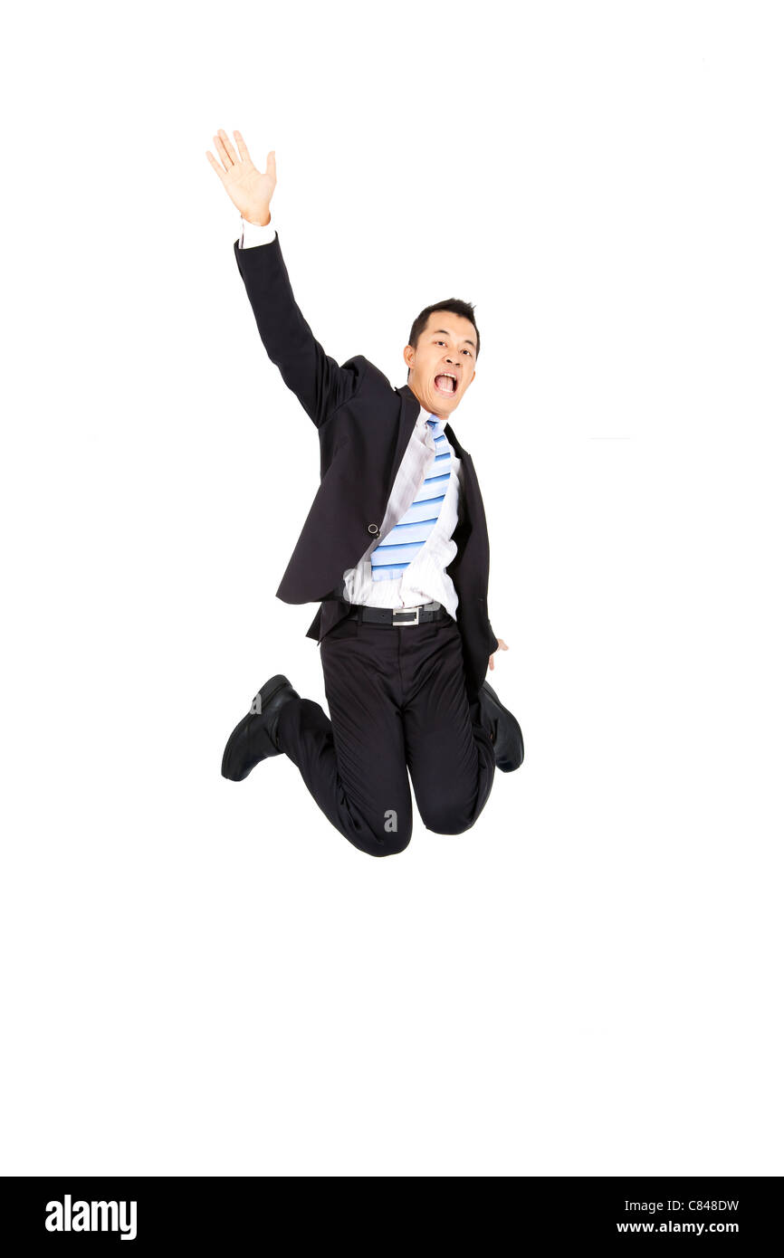 happy asian businessman jumping and isolated Stock Photo - Alamy