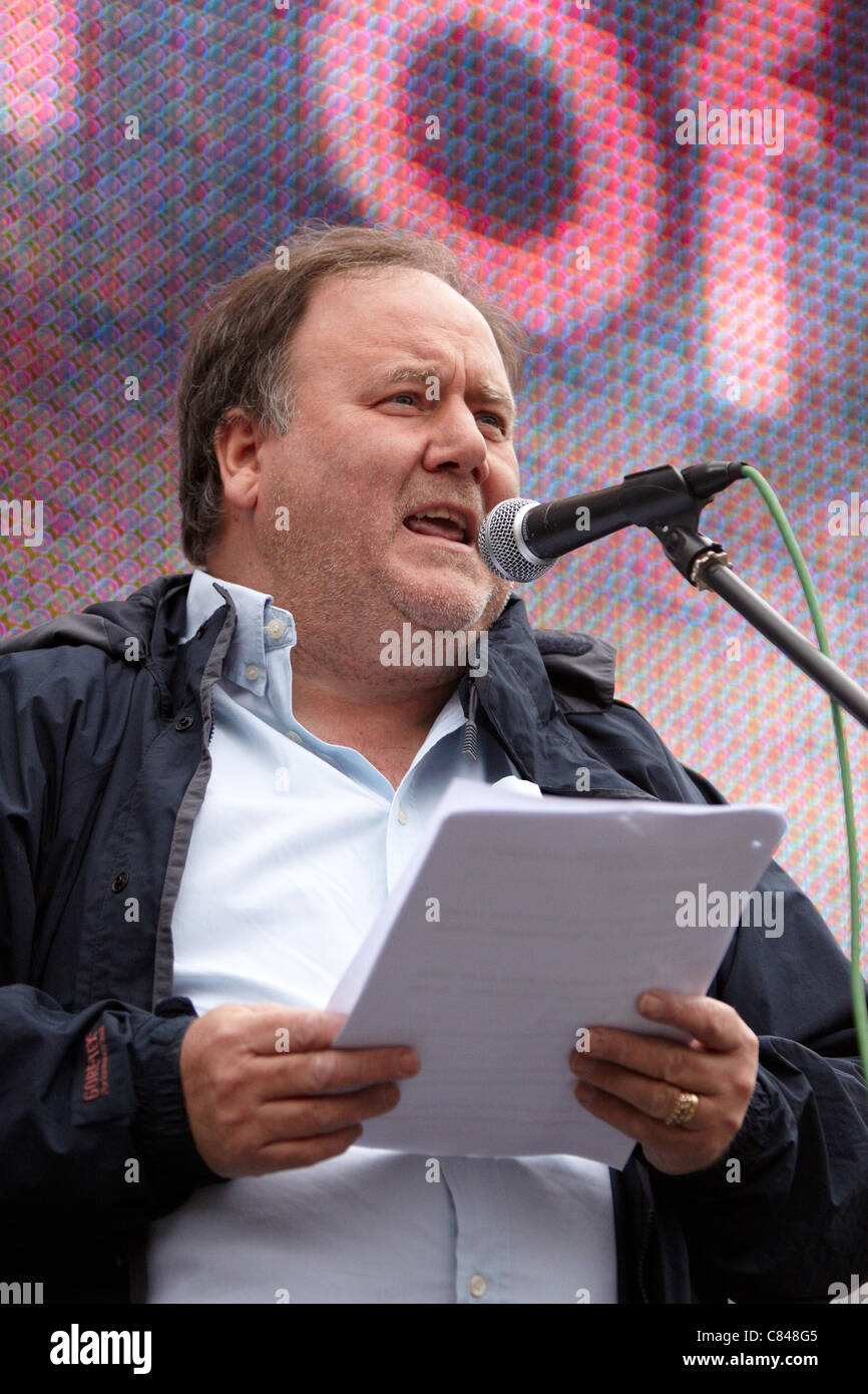 A trade union speaker addresses the Anti War Mass Assembly on the 10th ...