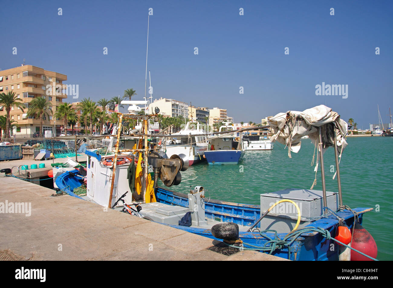 View of town from Port, Benicarló, Costa del Azahar, Province of ...