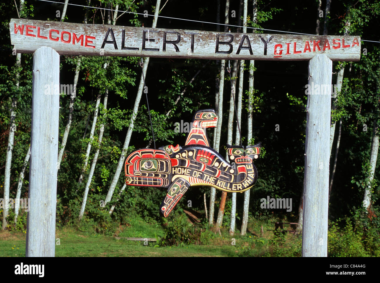Welcome sign, Alert Bay, Vancouver Island, British Columbia, Canada ...