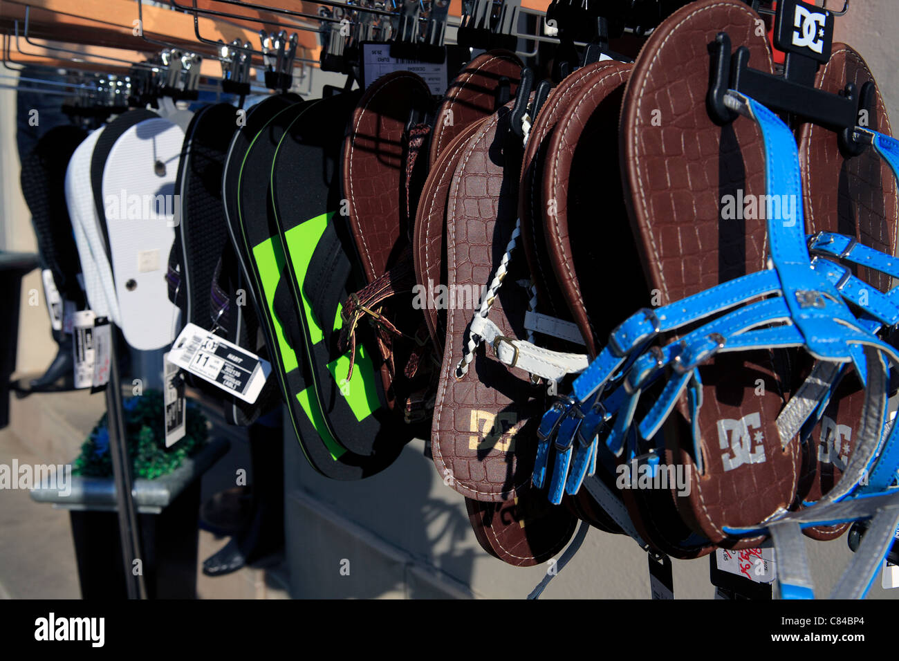 detail of flip-flops at store in sangerhausen, saxony-anhalt, germany ...