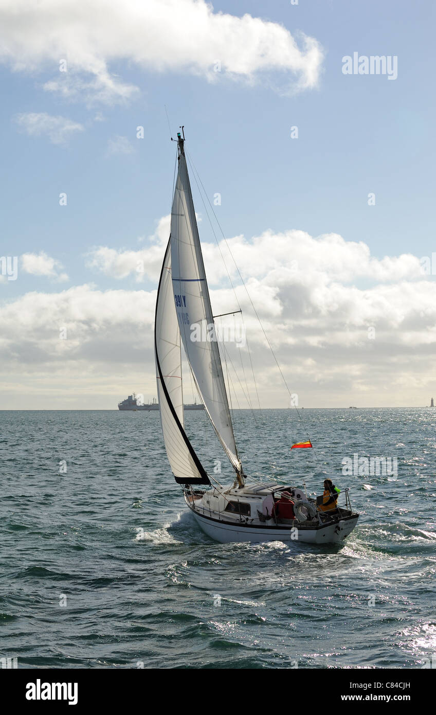 Sailing boat on Plymouth Sound Devon England UK Stock Photo - Alamy