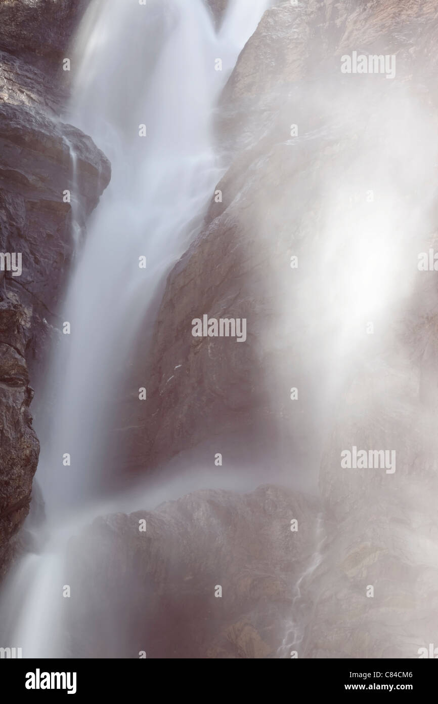 Water spray plume from the Takakkaw falls in Yoho National park, BC ...