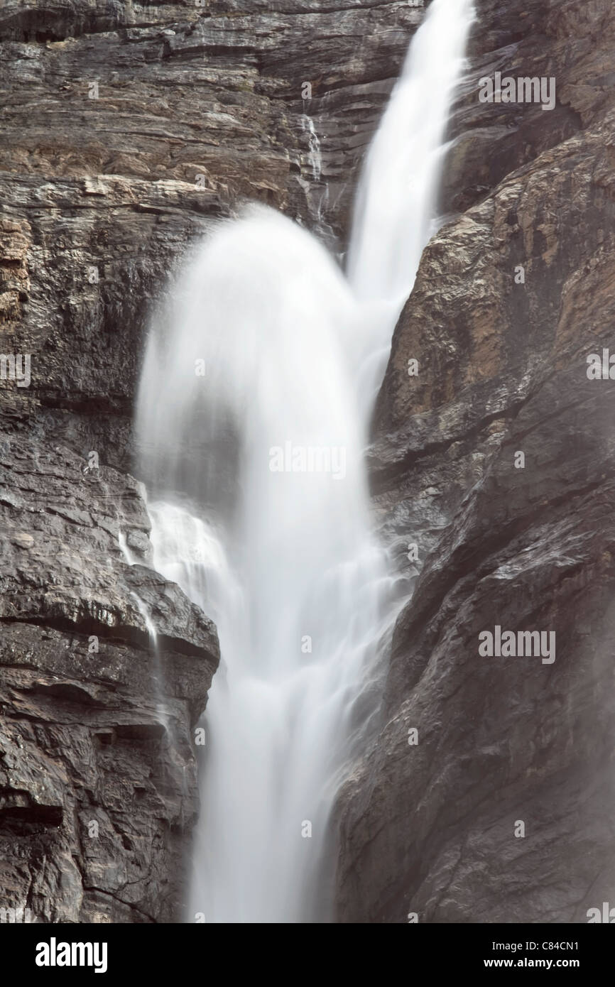 Water spray plume from the Takakkaw falls in Yoho National park, BC ...