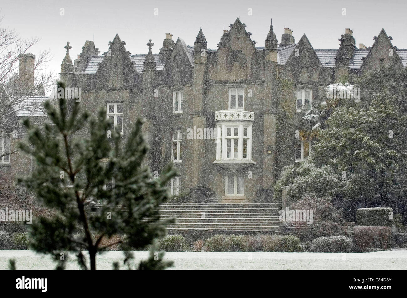 Singleton Abbey on Swansea University campus in the snow Stock Photo ...
