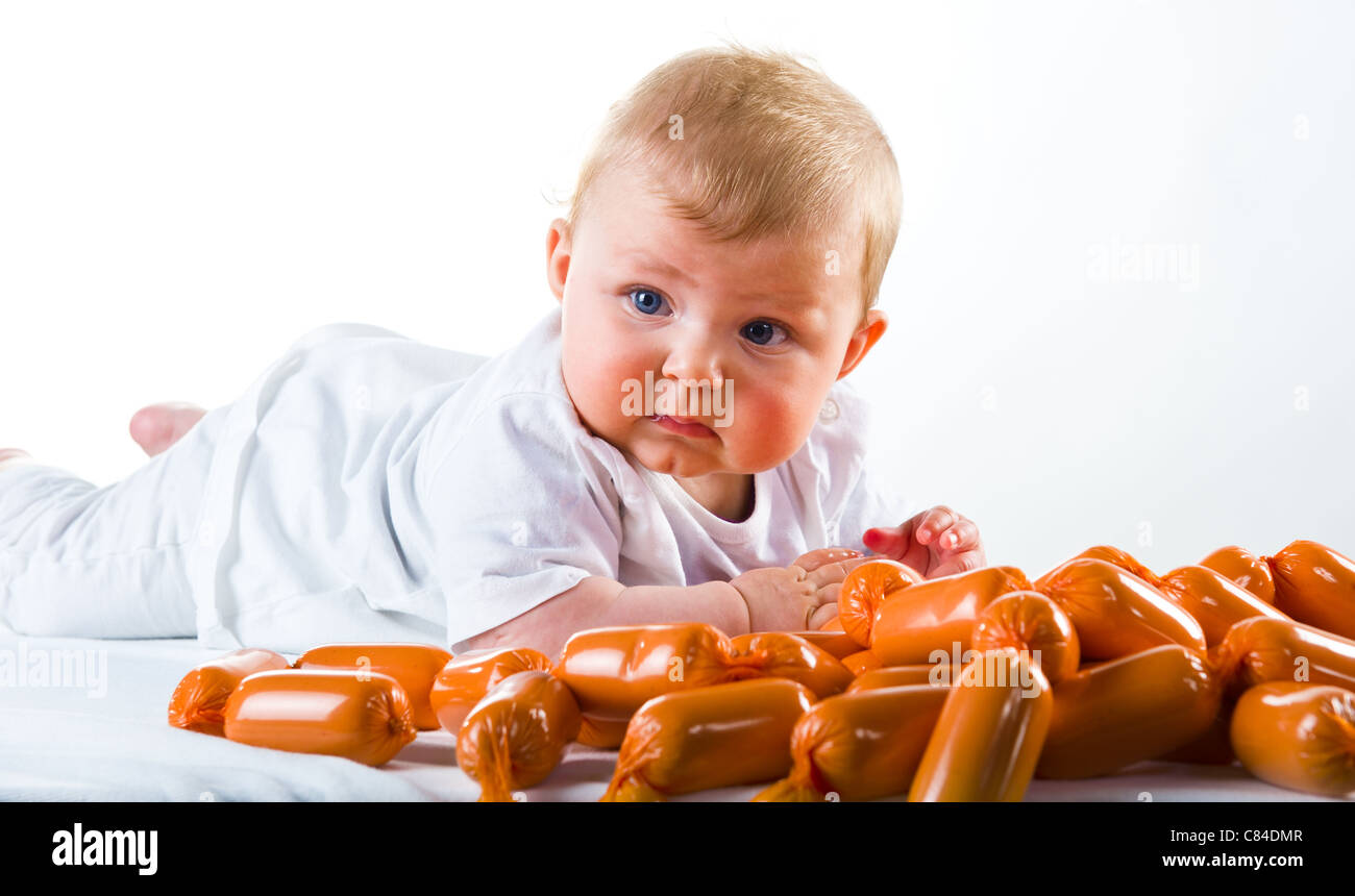 child eating sausage Stock Photo - Alamy