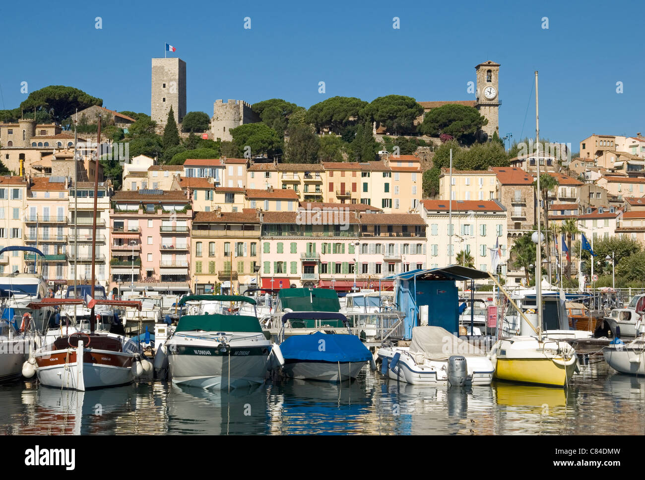 Cannes, harbour, old quarter in background, French Riviera Stock Photo ...