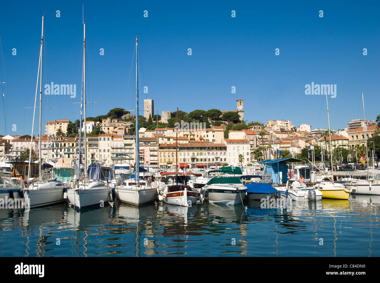 Cannes, harbour, old quarter in background, French Riviera Stock Photo ...