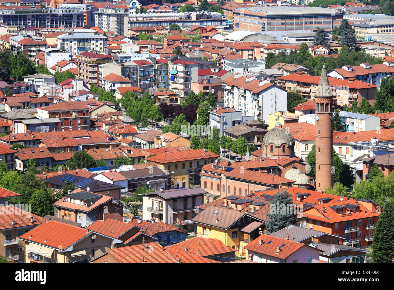 Aerial view on buildings and houses of Alba - town in Piedmont ...