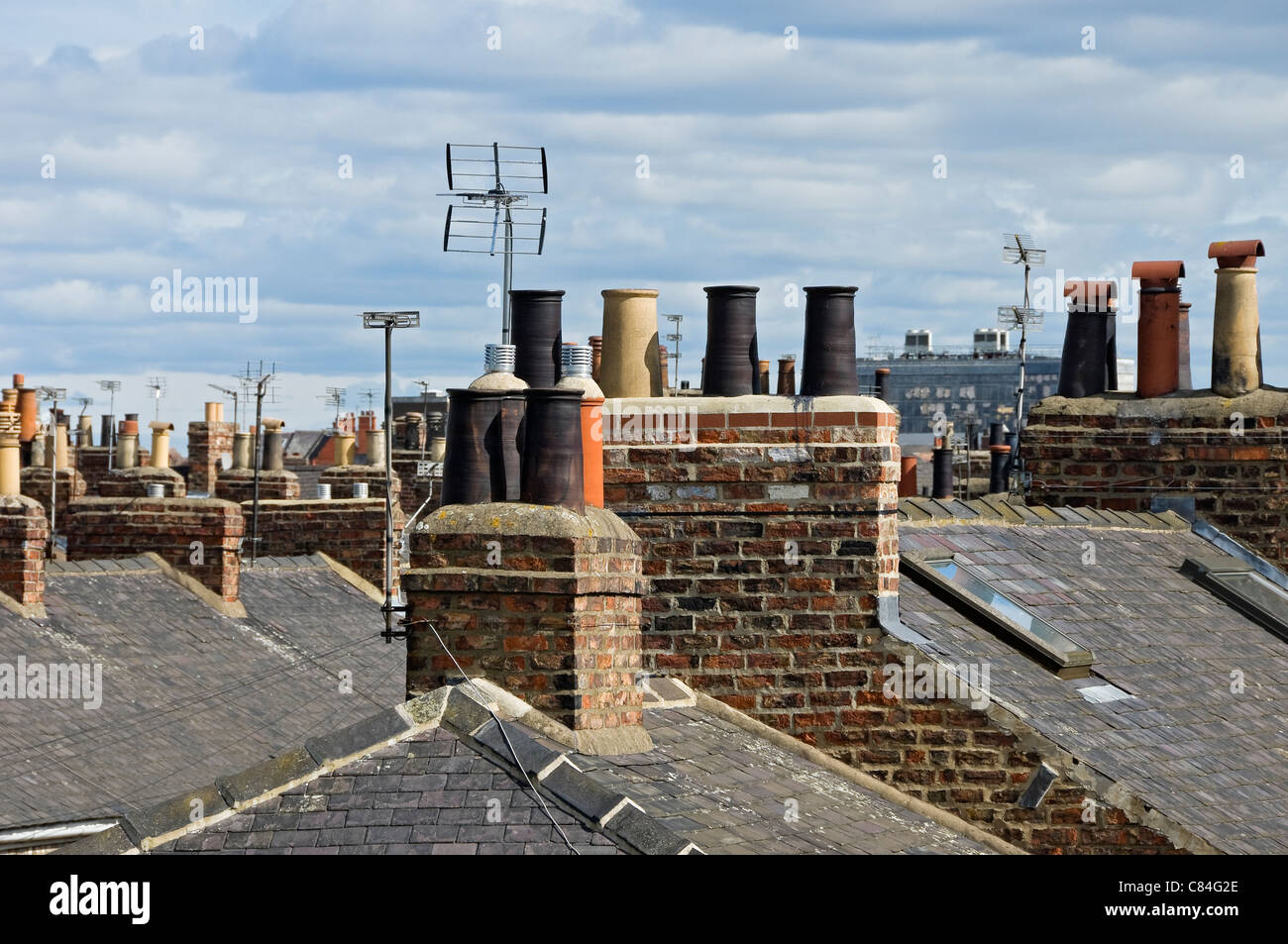 Close Up Of Chimney Chimneys Pots And Rooftops Roof On Terraced Houses House York North