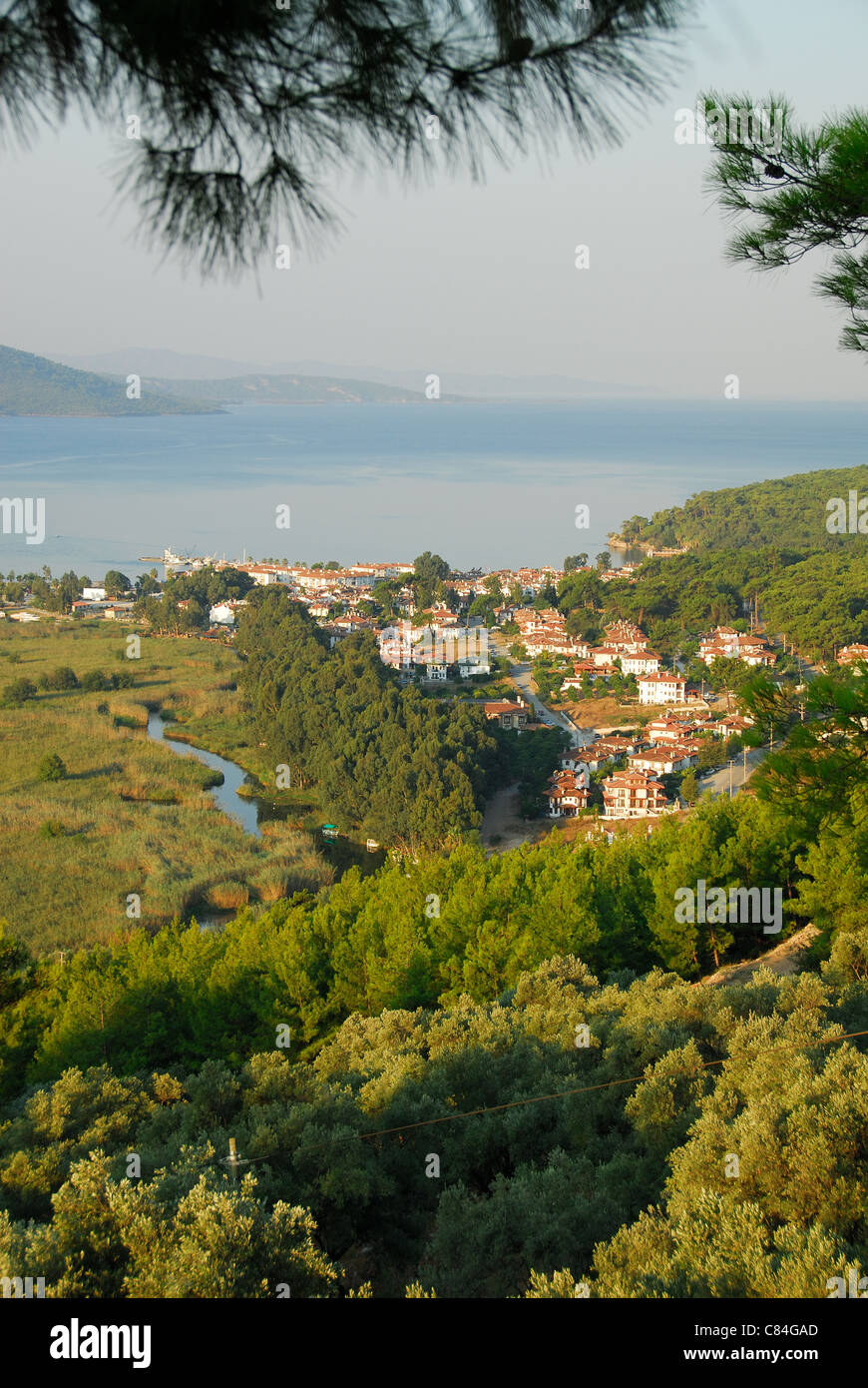 AKYAKA, TURKEY. An early-morning view of the village, the Azmak river ...