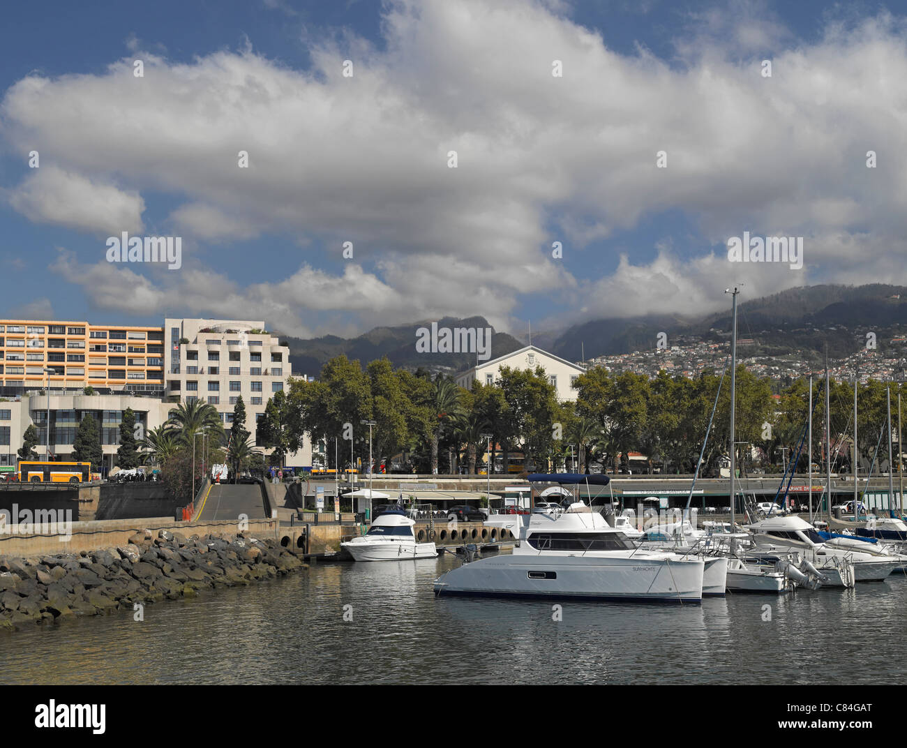 Boats boat yachts moored in the marina and yacht harbour Funchal ...