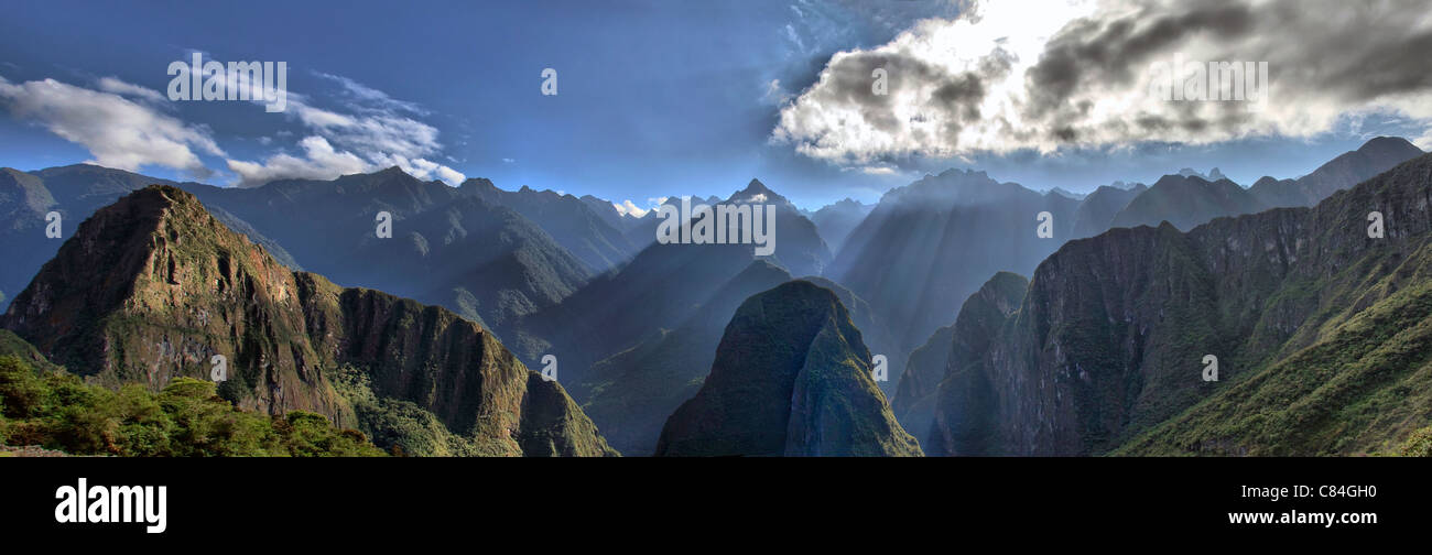View of Andes Mountain Range from Machu Picchu. Beautiful scenery with ...