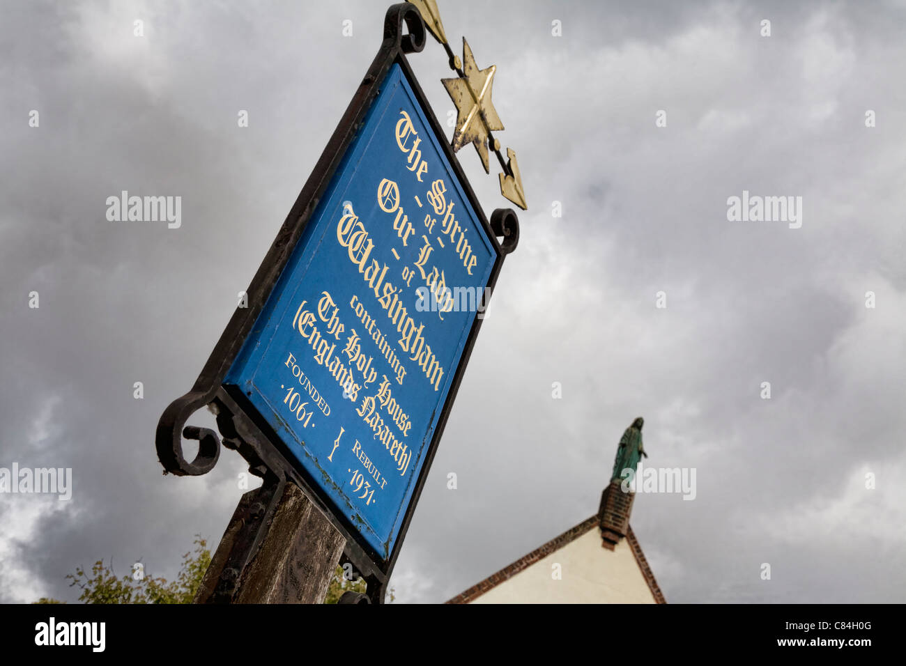 Sign outside The Shrine of Our Lady, Walsingham, Norfolk, England, UK ...