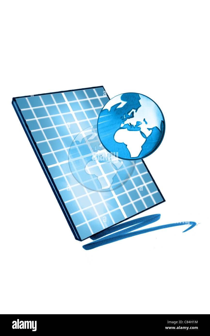 Earth reflected on solar panel Stock Photo - Alamy