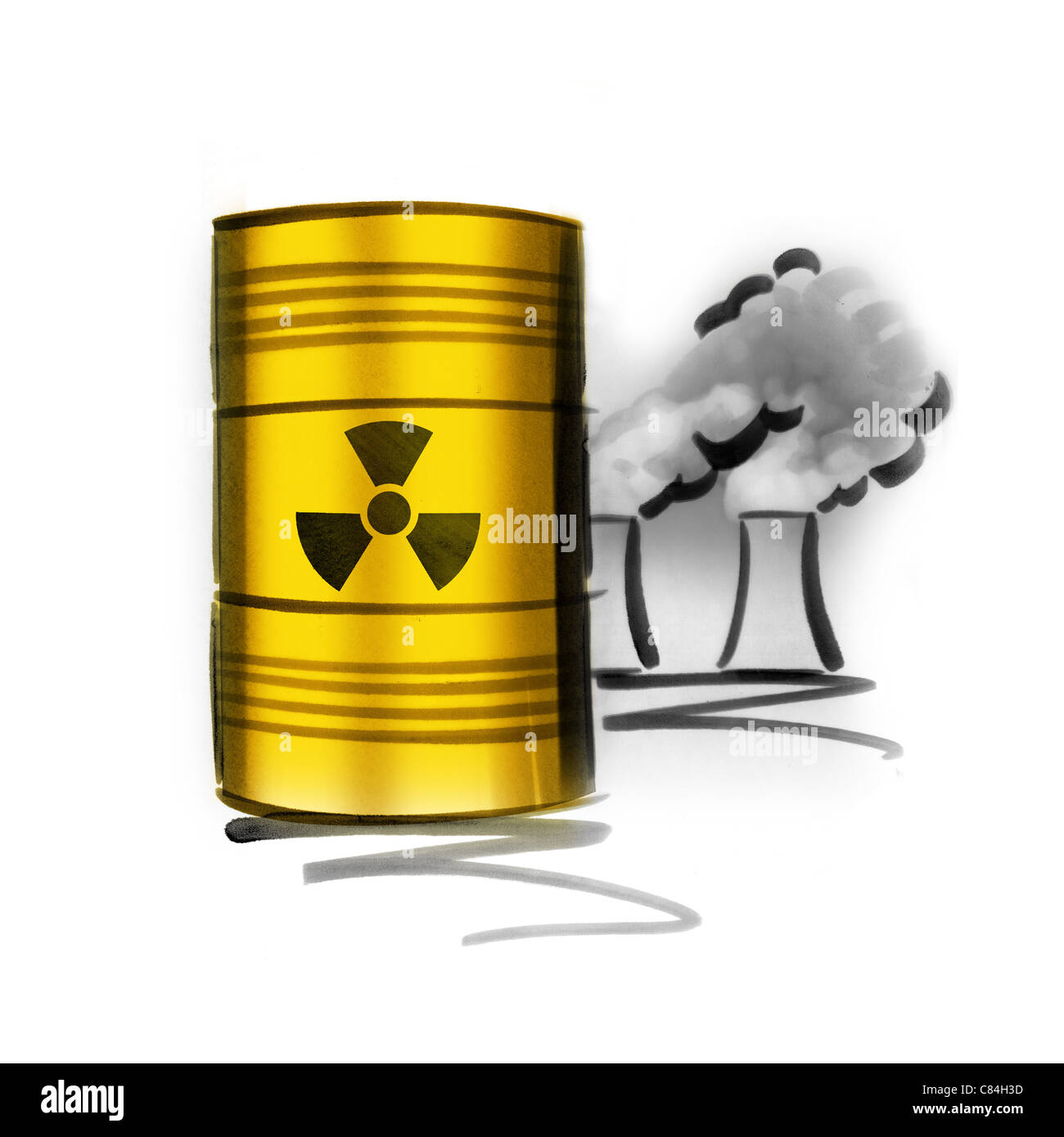 Nuclear waste, nuclear reactor in background Stock Photo - Alamy