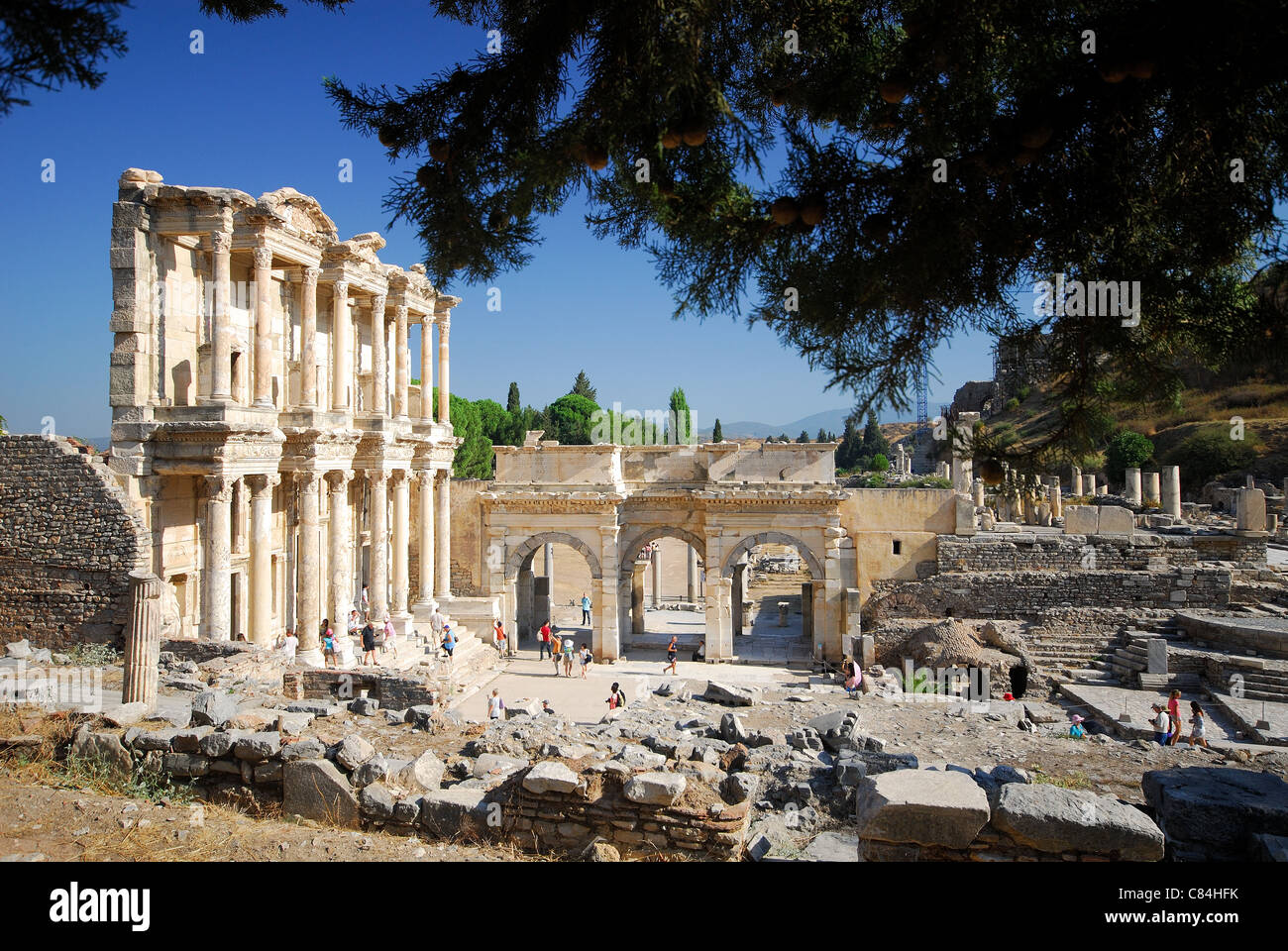 EPHESUS (EFES), TURKEY. The facade of the Library of Celsus and the ...
