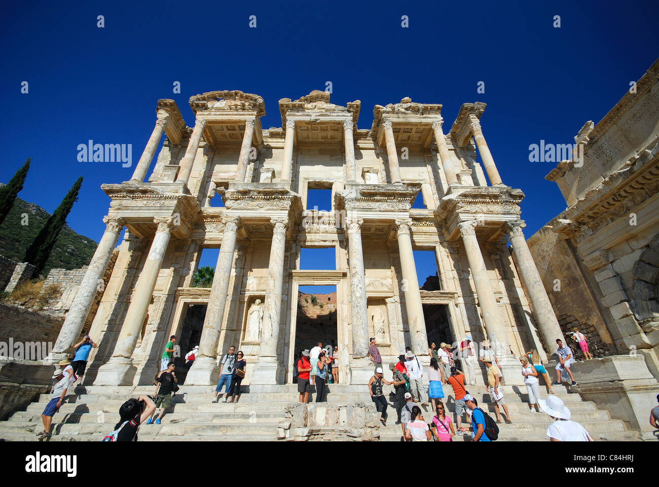 EPHESUS (EFES), TURKEY. The facade of the Library of Celsus at the end ...