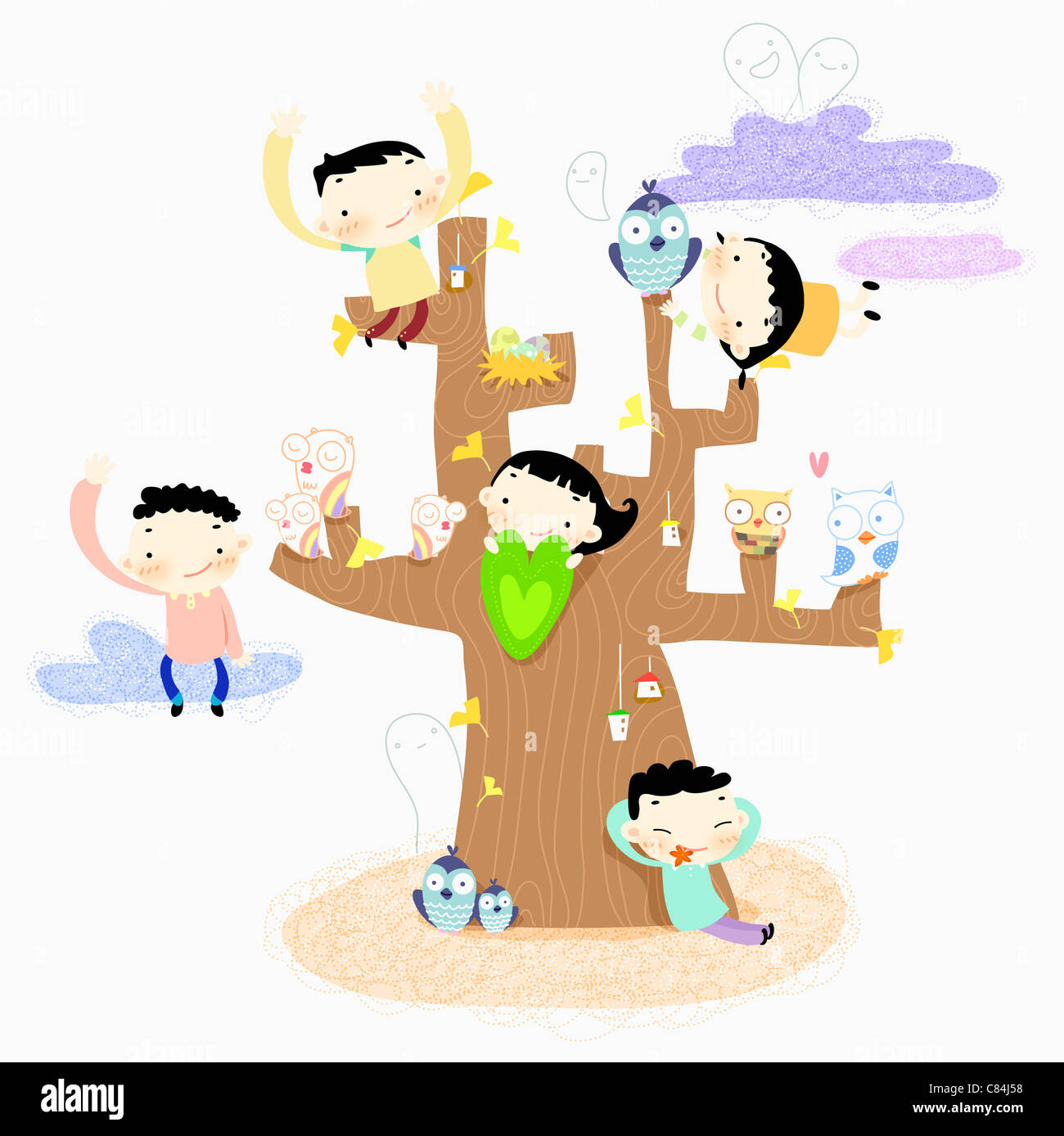 The image of kids on the tree Stock Photo - Alamy