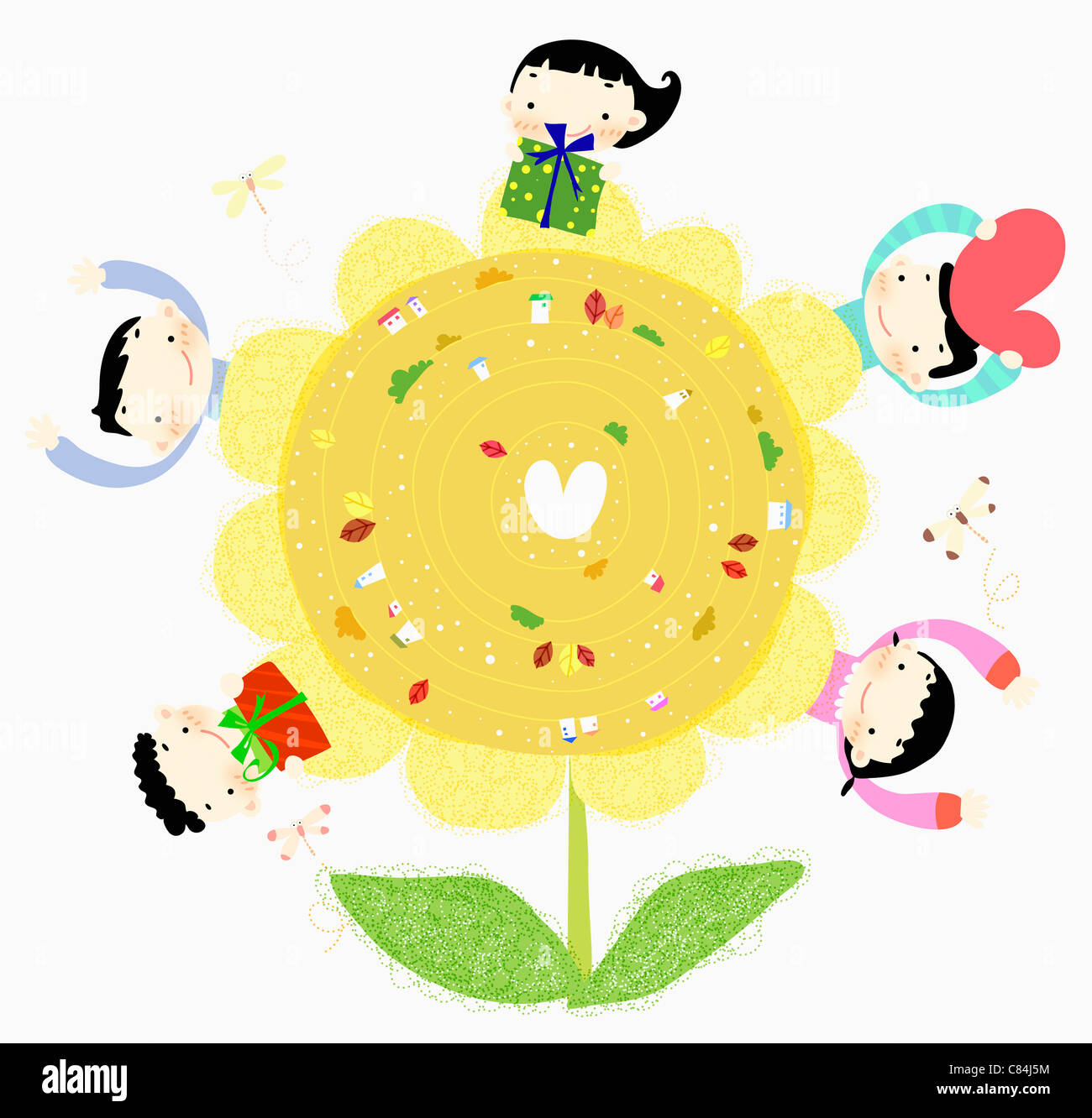 The image of kids with sunflower Stock Photo - Alamy