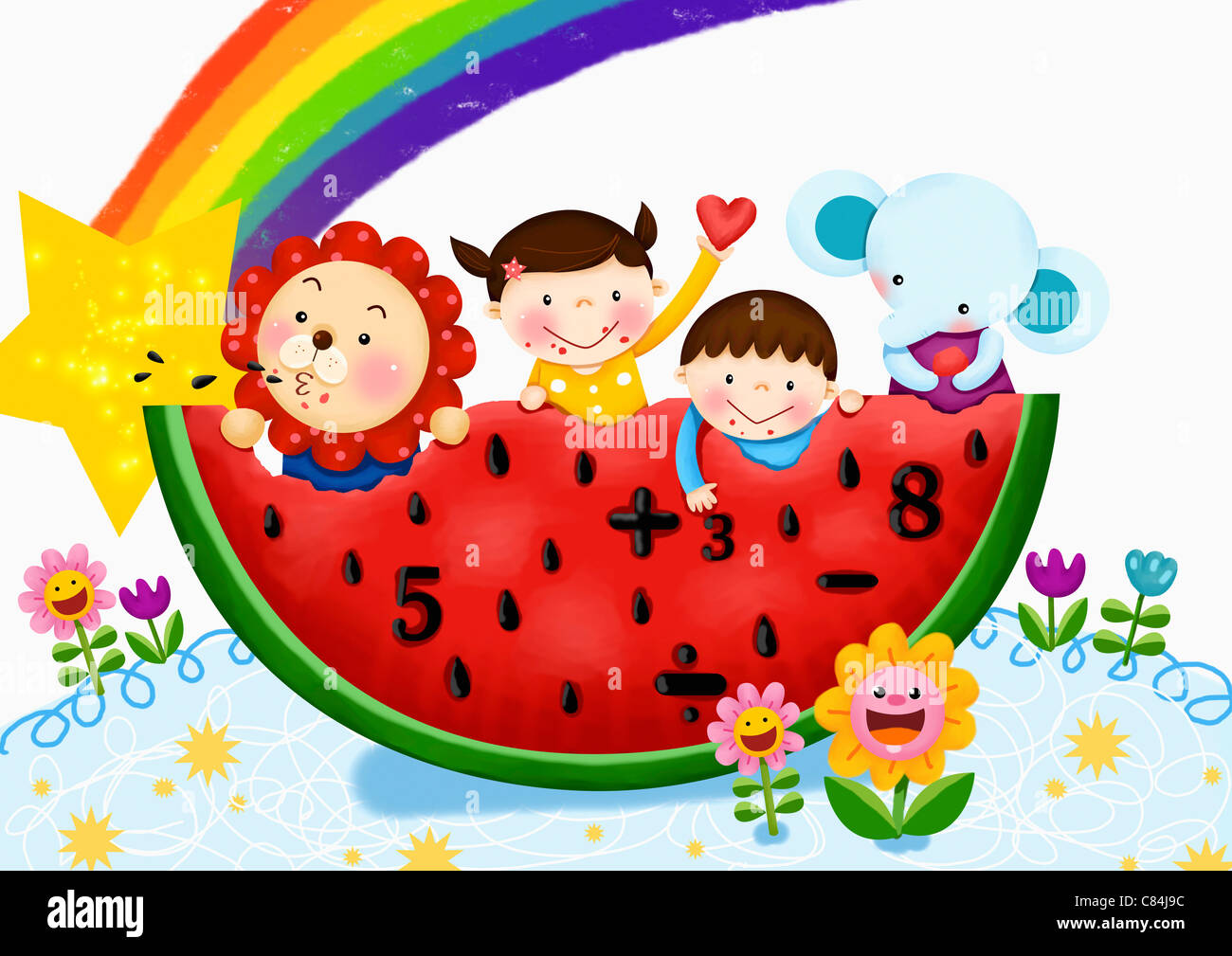 The image of Kids eating math watermelon Stock Photo - Alamy