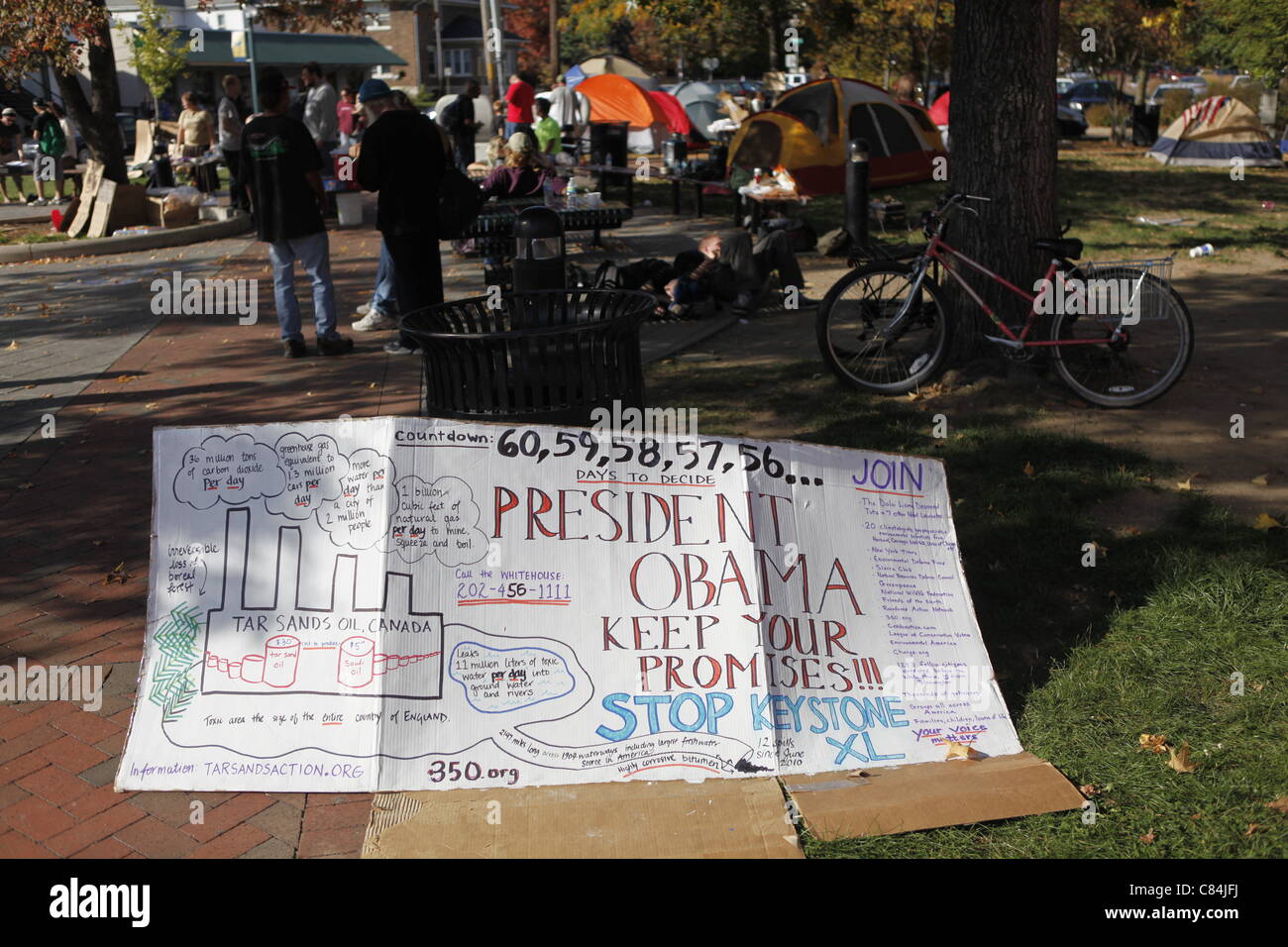 Occupy Bloomington Wall Street protest signs at Peoples Park. The ...