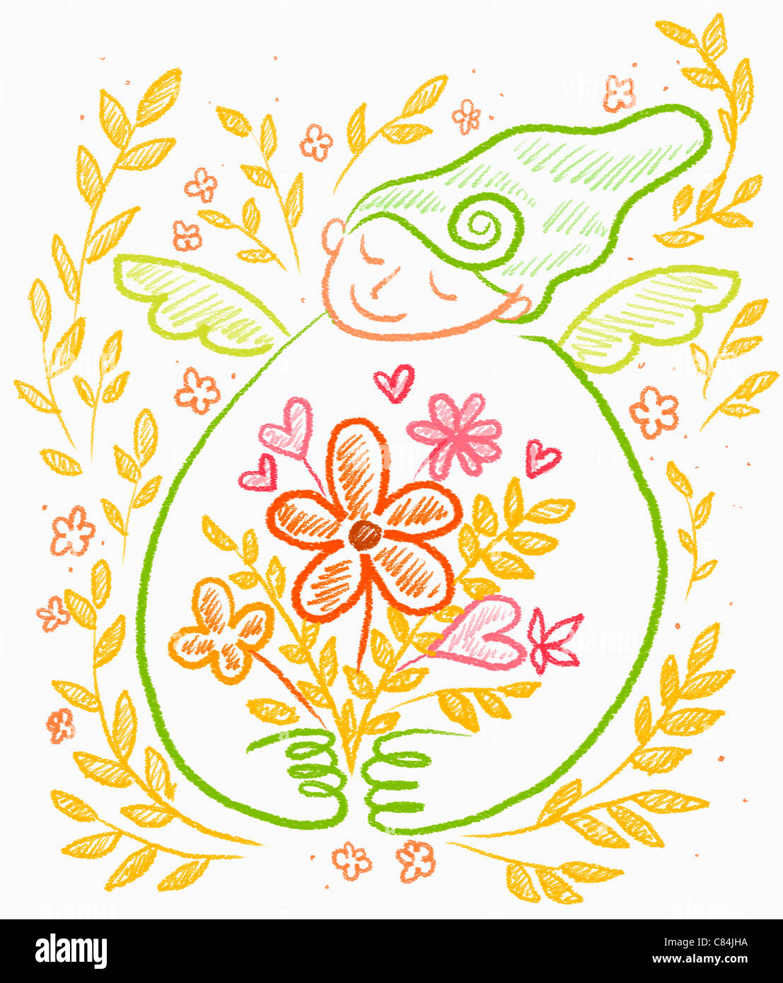 The image of angel having flowers Stock Photo - Alamy