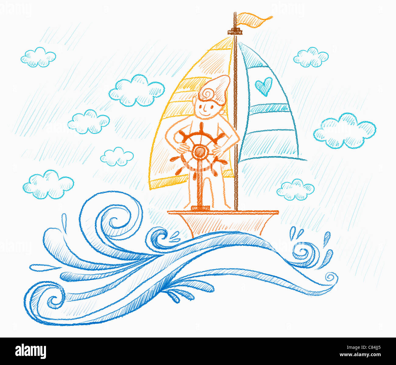 The image of smiling man sailing in the sea Stock Photo - Alamy