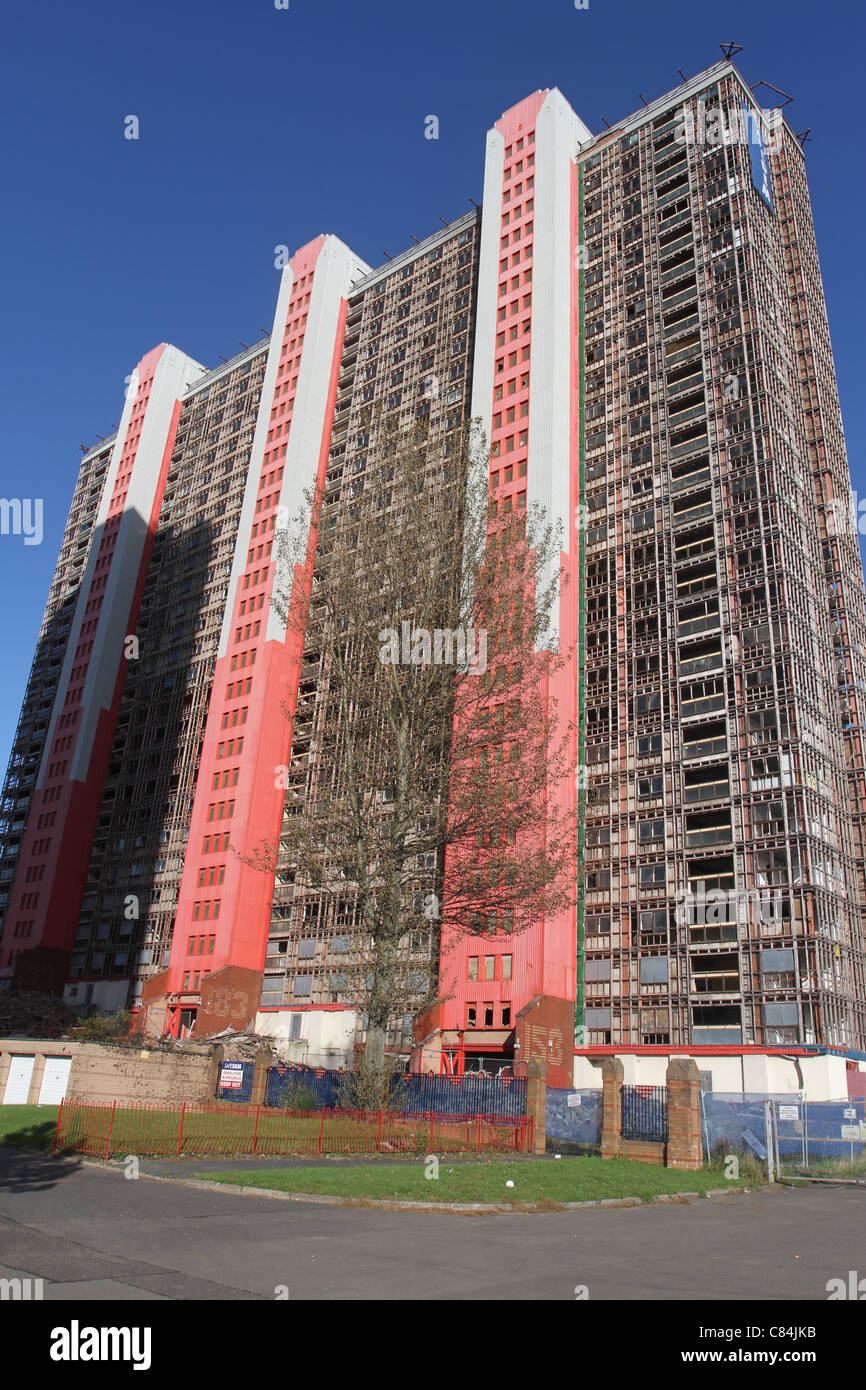 Tower block under demolition Red Road housing estate, Glasgow Scotland ...