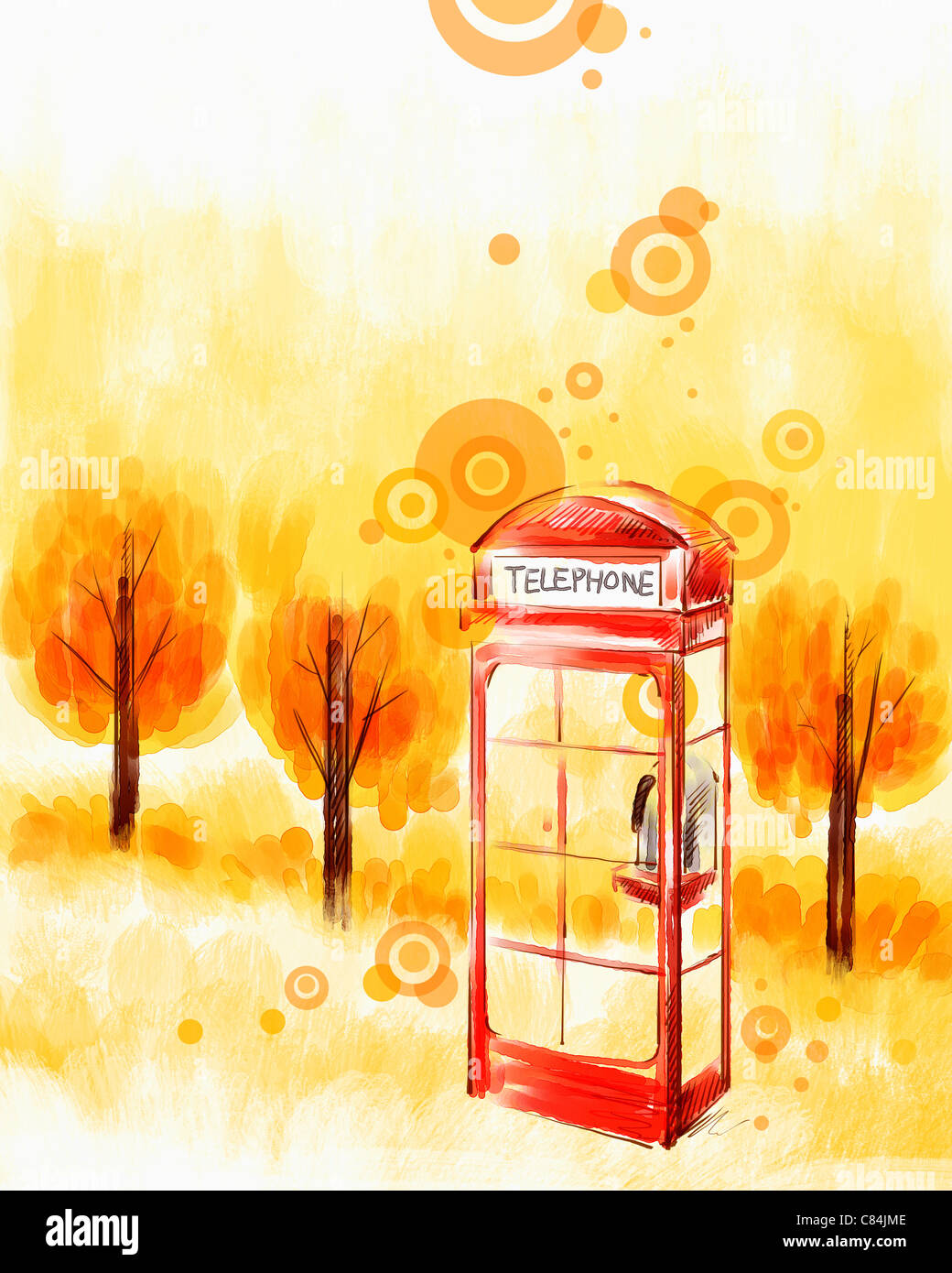 The image of telephone box and trees Stock Photo - Alamy