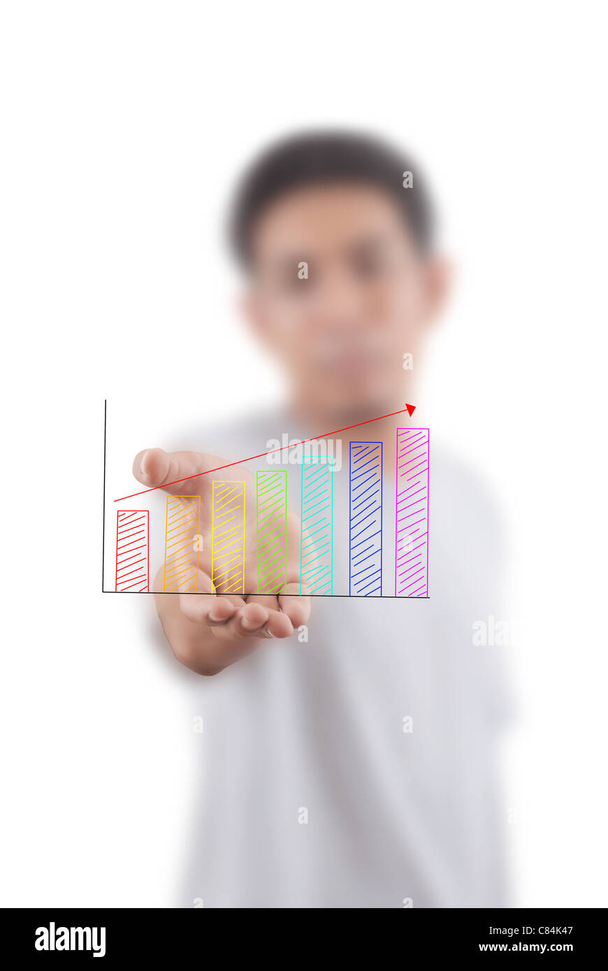 Asian man giving up graph for business concept Stock Photo - Alamy