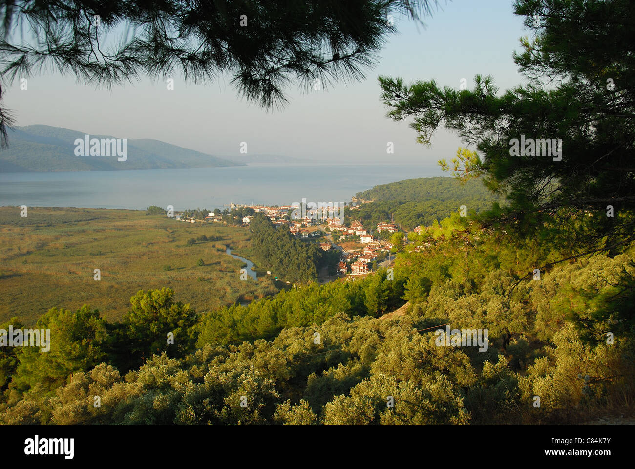 AKYAKA, TURKEY. An early-morning view of the village, the Azmak river ...