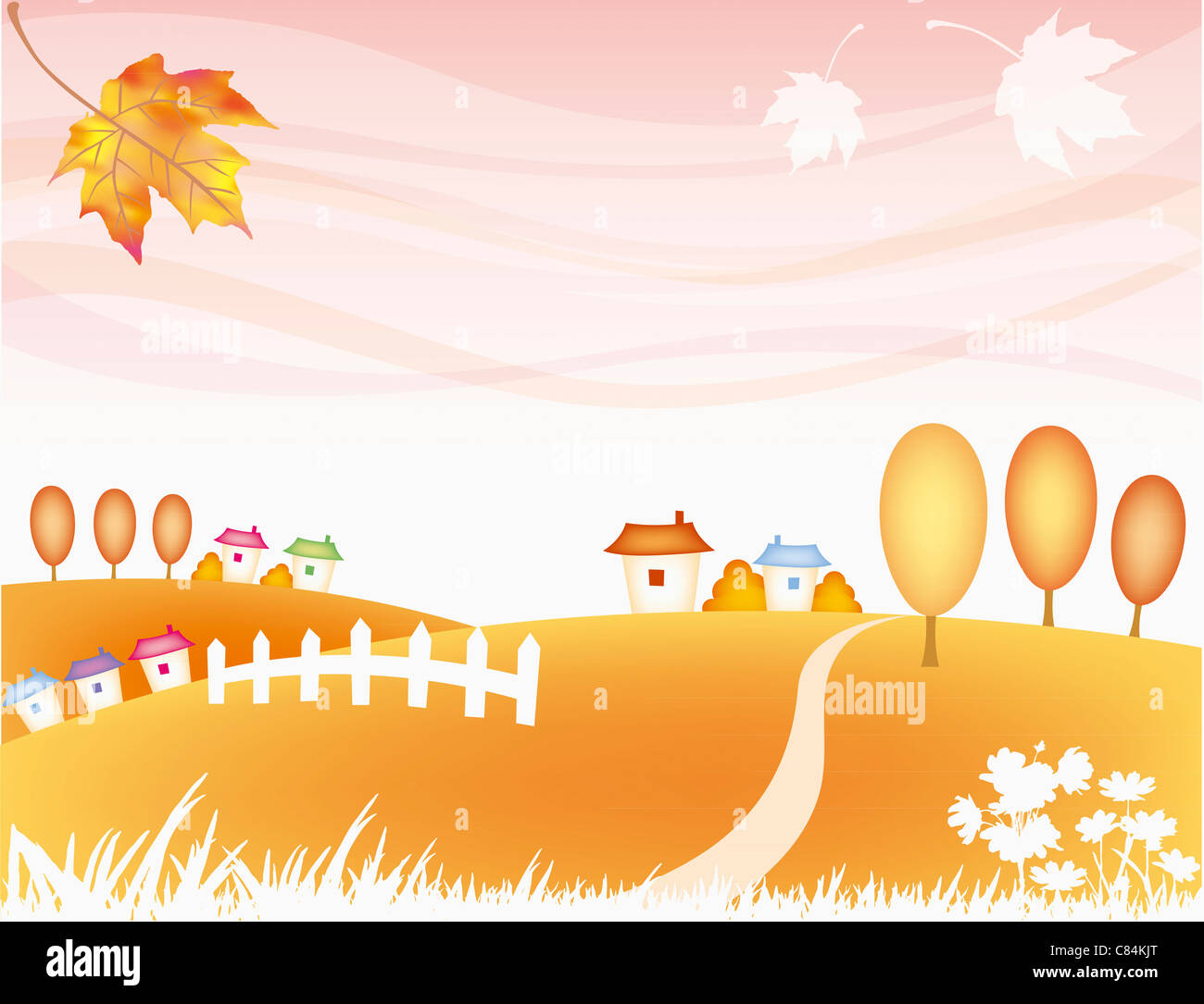 The image of colored leaves and town in the fall Stock Photo - Alamy