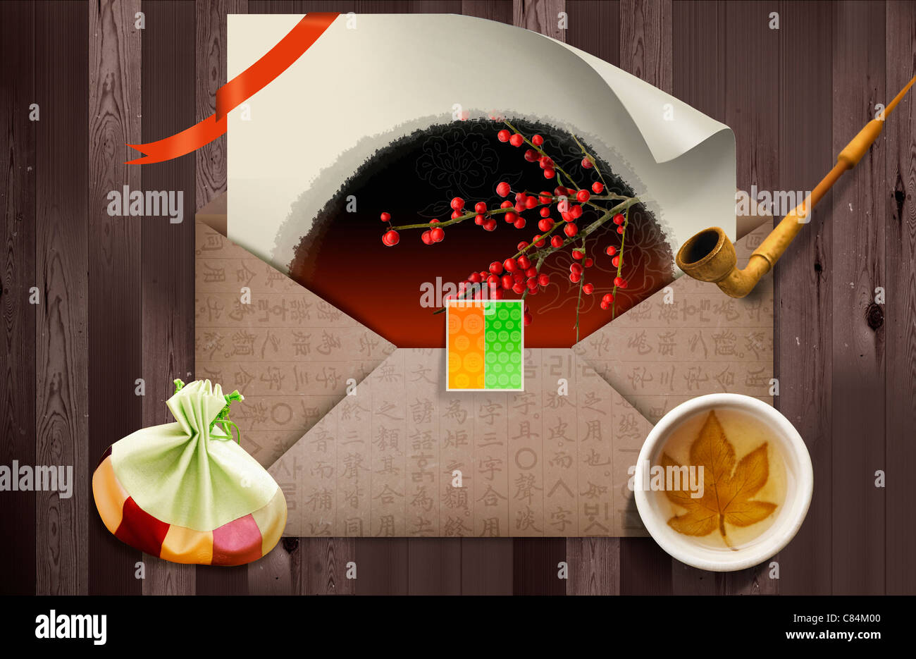 The image of envelope and fall decorations Stock Photo - Alamy