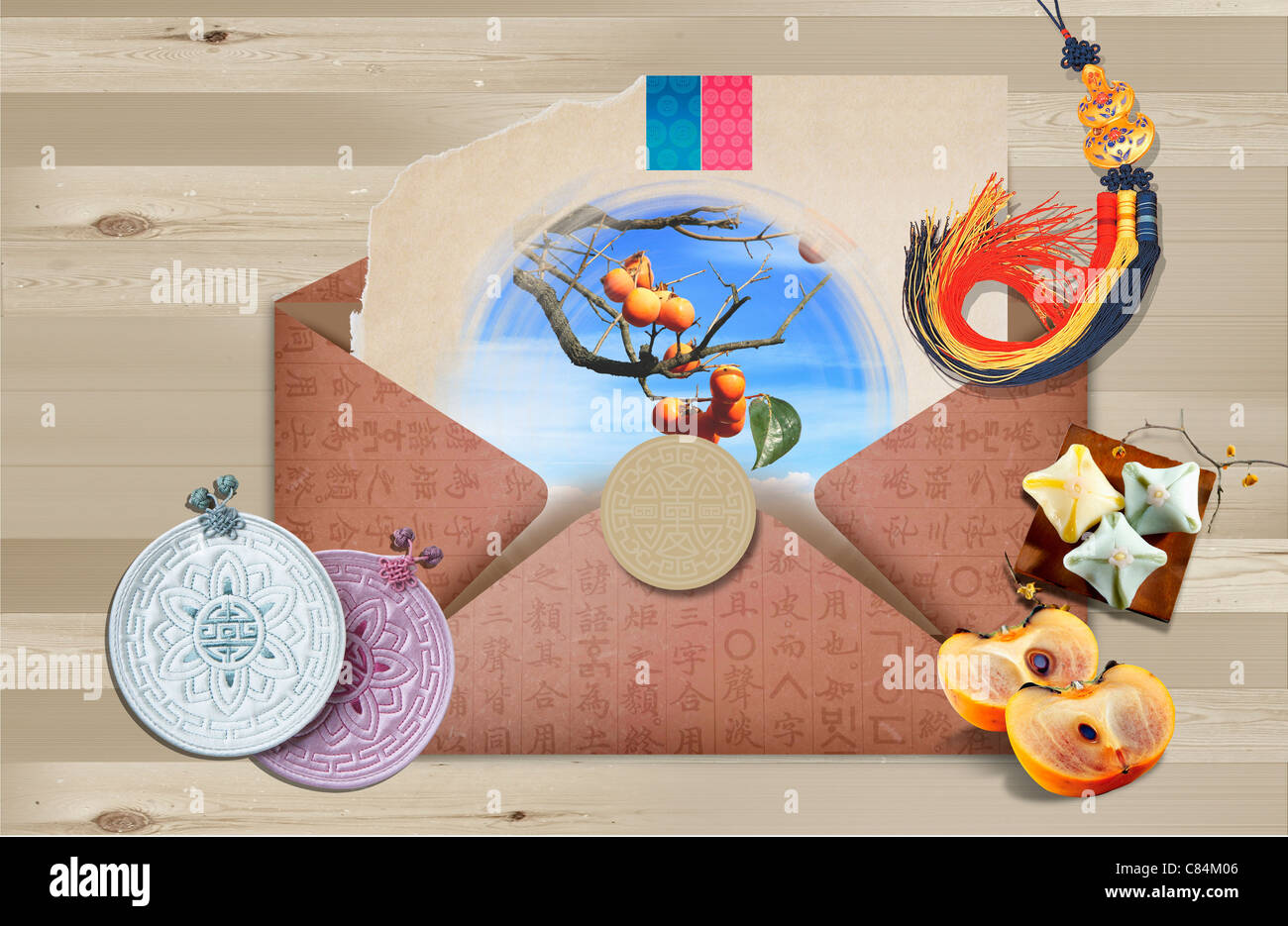 The image of envelope and fall decorations Stock Photo - Alamy