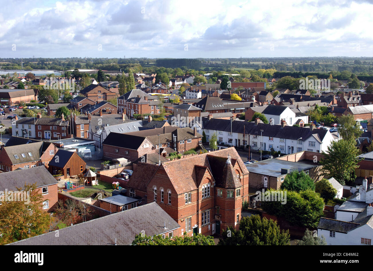 View of town centre from roof of St. Mary`s Church, Lutterworth ...