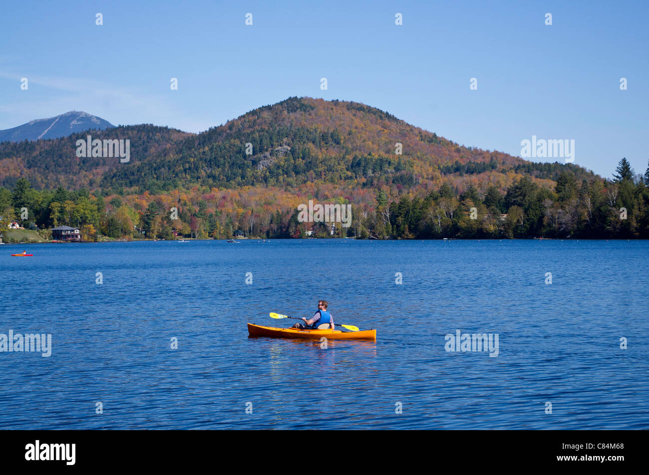 Fall kayaking in the Adirondack Mountains around Lake Placid Stock ...