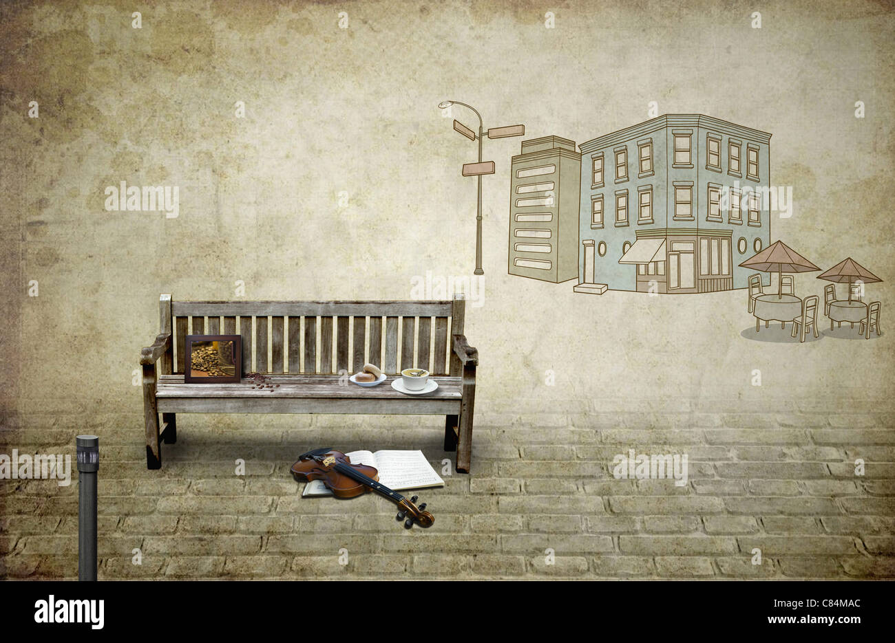 The image of street and bench Stock Photo - Alamy