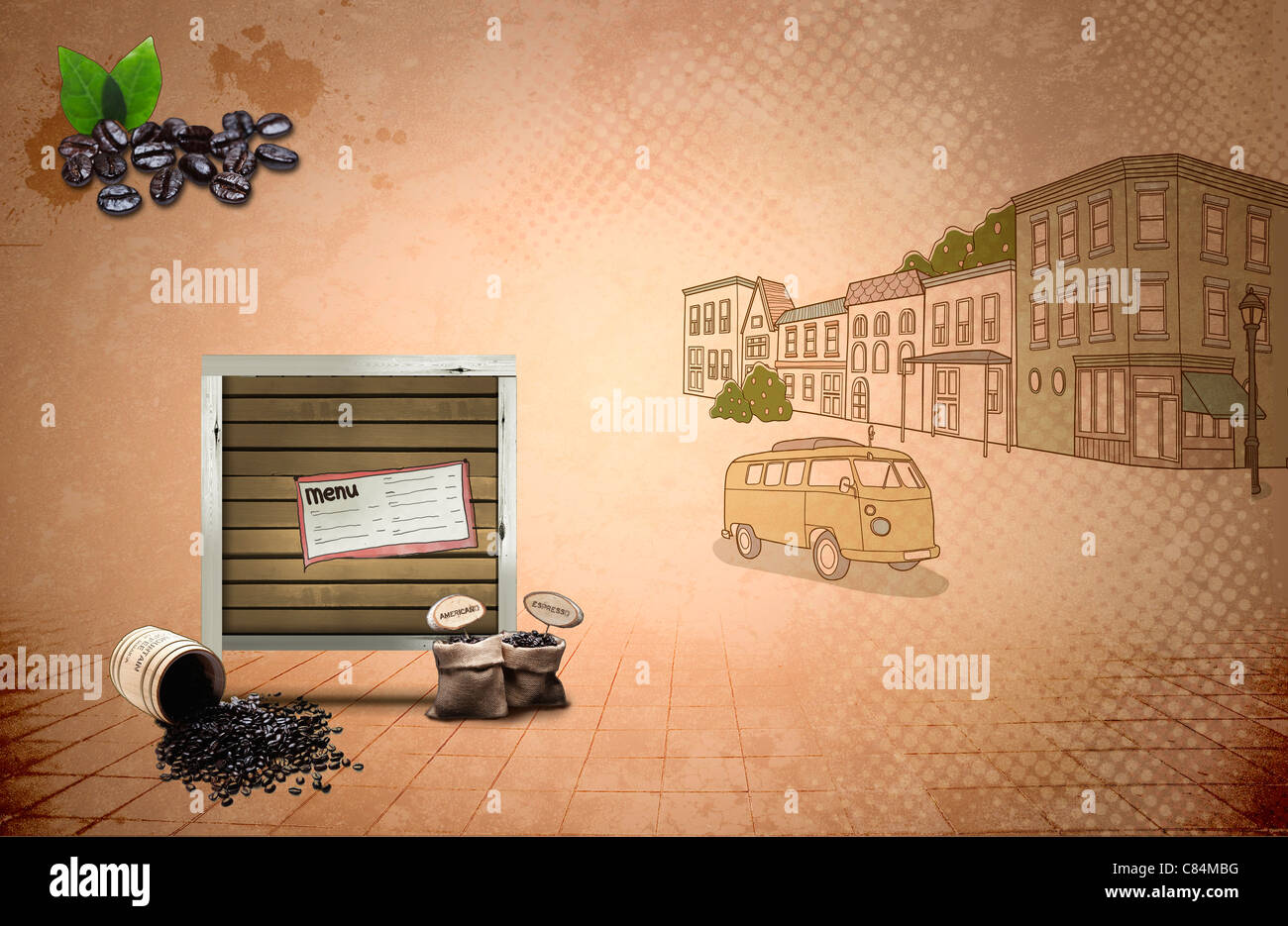 The image of street, bulletin board, and coffee bags Stock Photo - Alamy