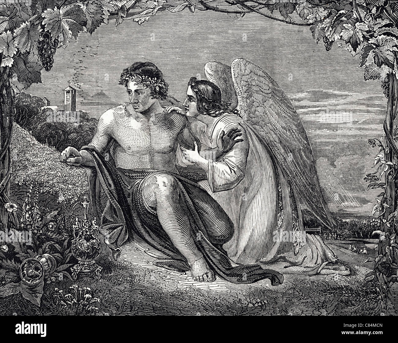 Victorian engraving circa 1849 of THE AWAKENED CONSCIENCE painted by R ...