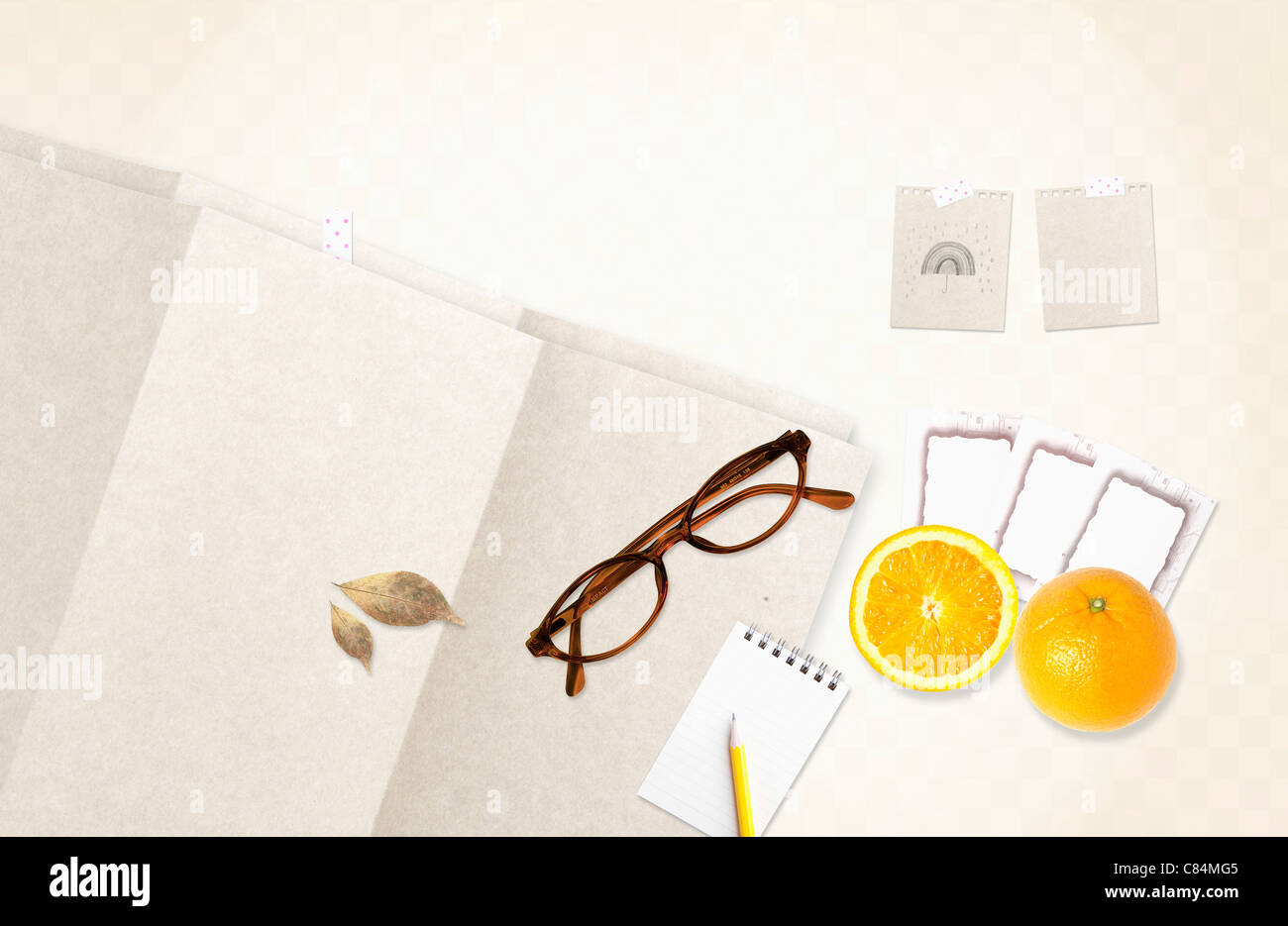 The image of letter, glasses, and orange Stock Photo - Alamy