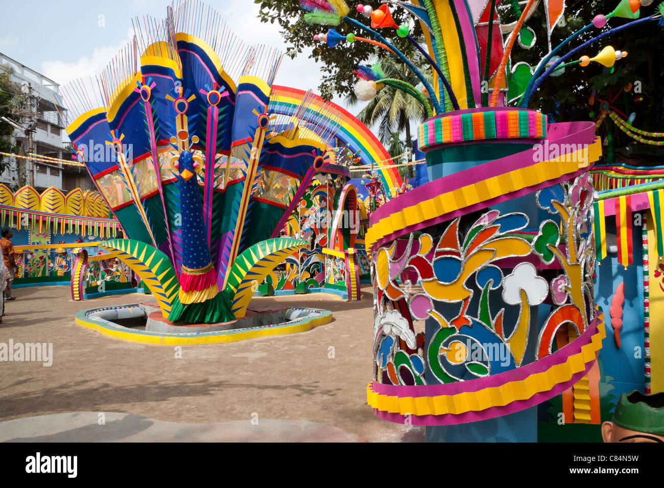 Colourful 'Ajeya Sanghati Durga puja pandal' on M.G. Road in Kolkata ...