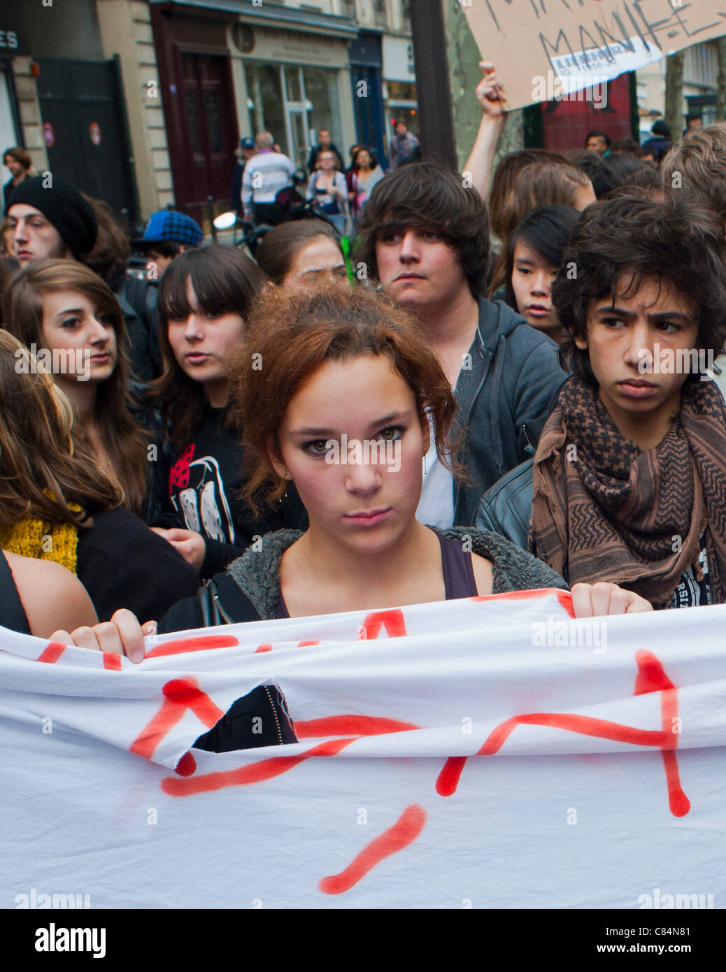 Large Crowd People, French Teens Protest, students march to protest ...