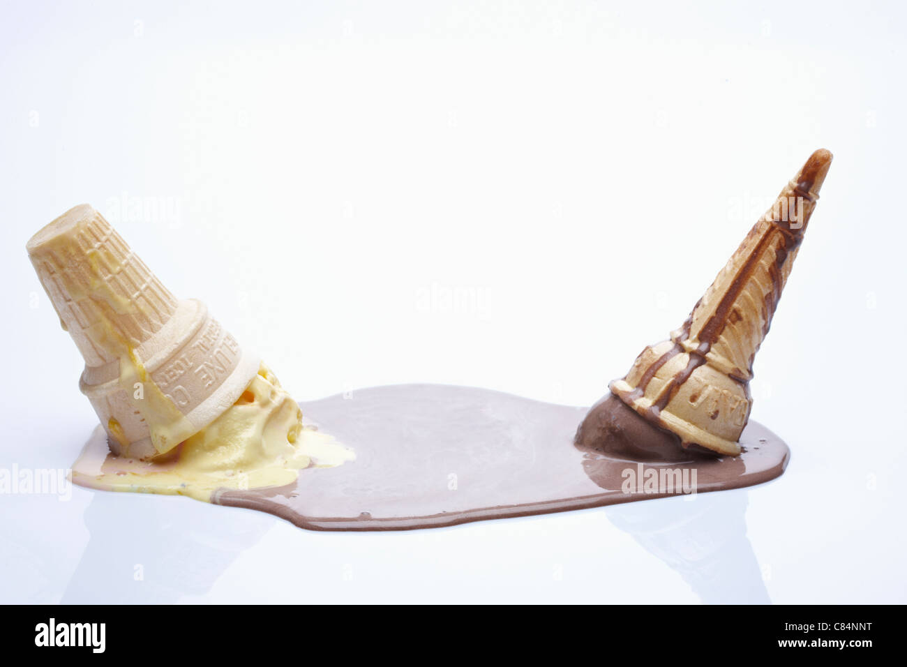 Crushed vanila and chocolate ice cream cone Stock Photo - Alamy