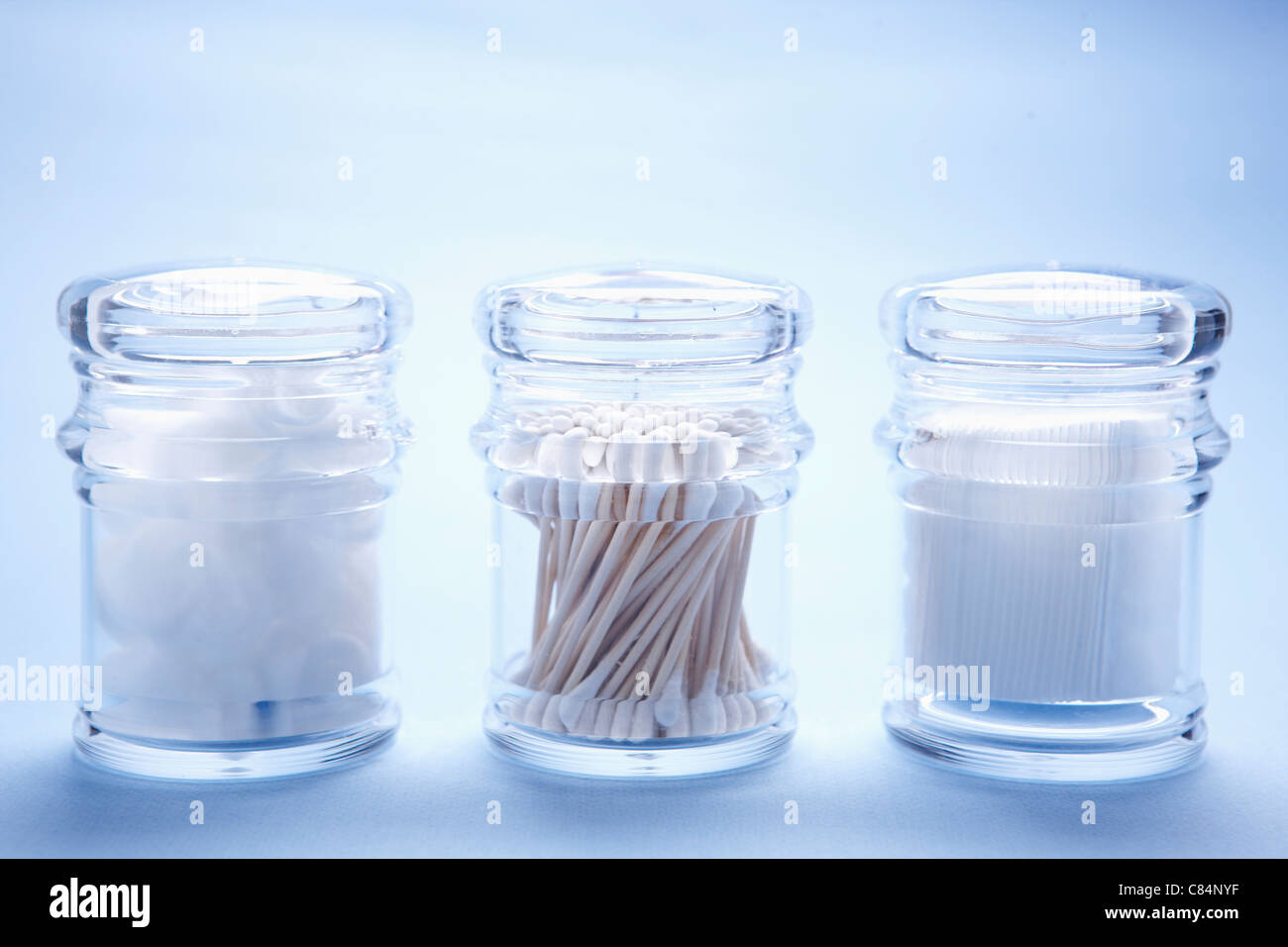 Make up cotton, cotton swap, and cotton in the plastic containers Stock ...