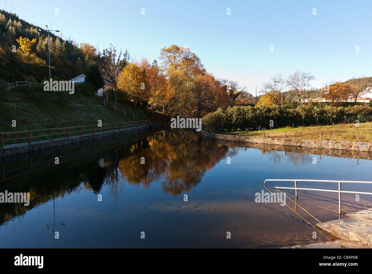 Landscape of a small river trough forest Stock Photo - Alamy
