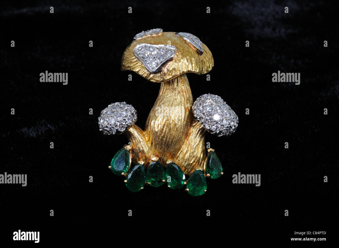 Yellow gold, emerald and diamond toadstool brooch, England, UK, Great ...